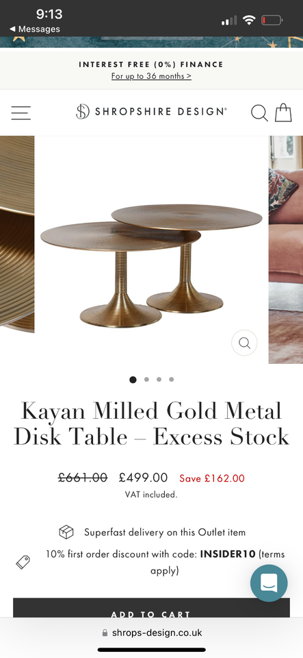 Two Gold Metal Disk side tables | eBay UK