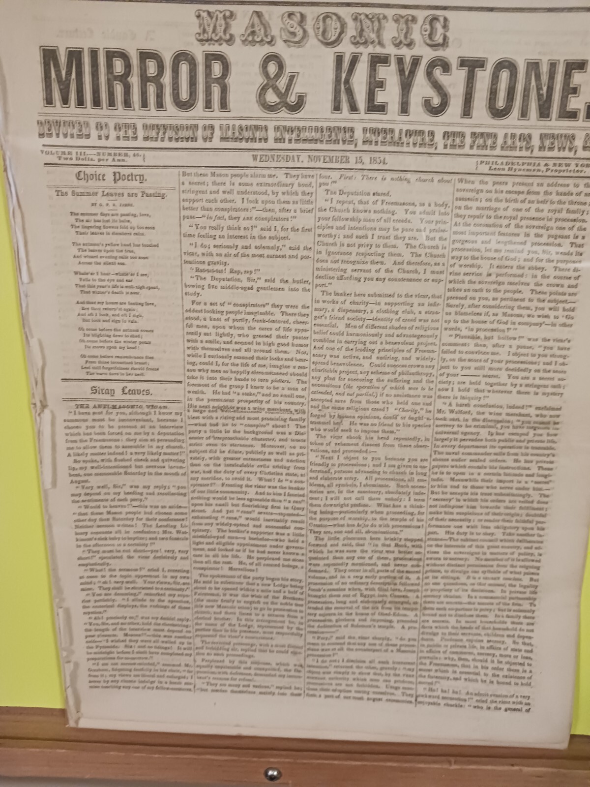 MASONIC MIRROR AND KEYSTONE - NOVEMBER 15, 1854 | eBay