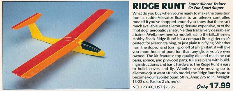 Ridge Runt ~ RC Model Glider Slope Soarer~ Laser-cut Balsa Wing RIB ...