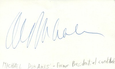 Michael Dukakis Former Presidential Candidate Autographed Signed Index ...