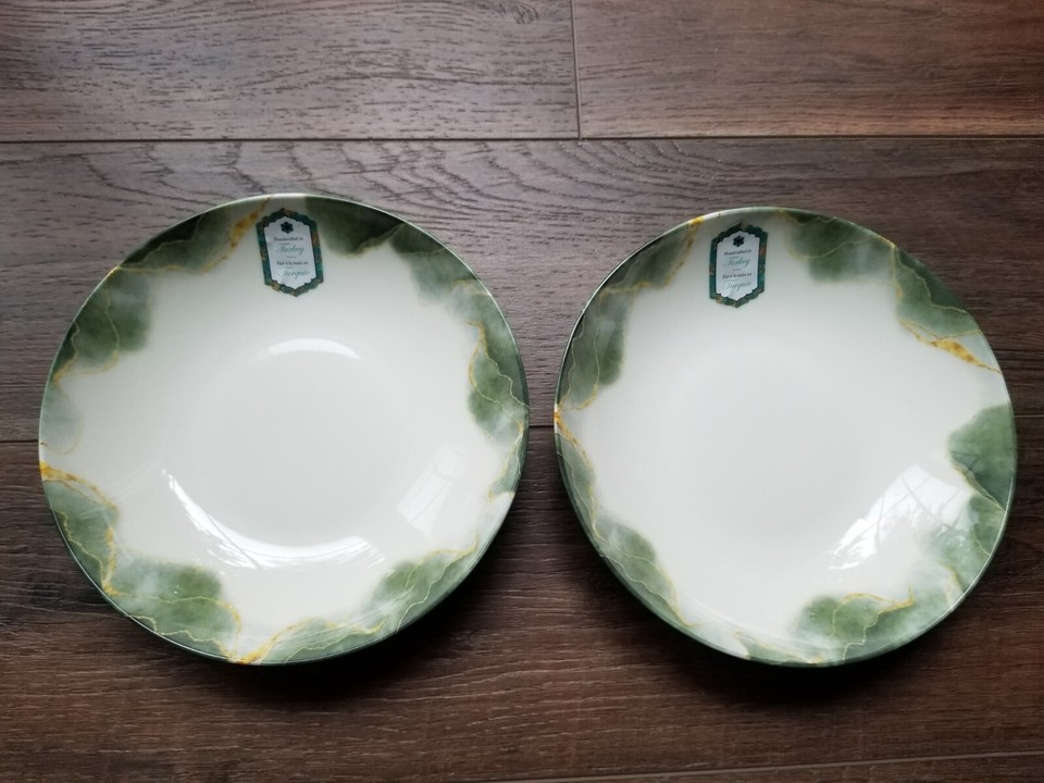 INTESA HOME Set Of Two 9.25" Dinner Bowls Green/Whitr/Gold Abstract | eBay