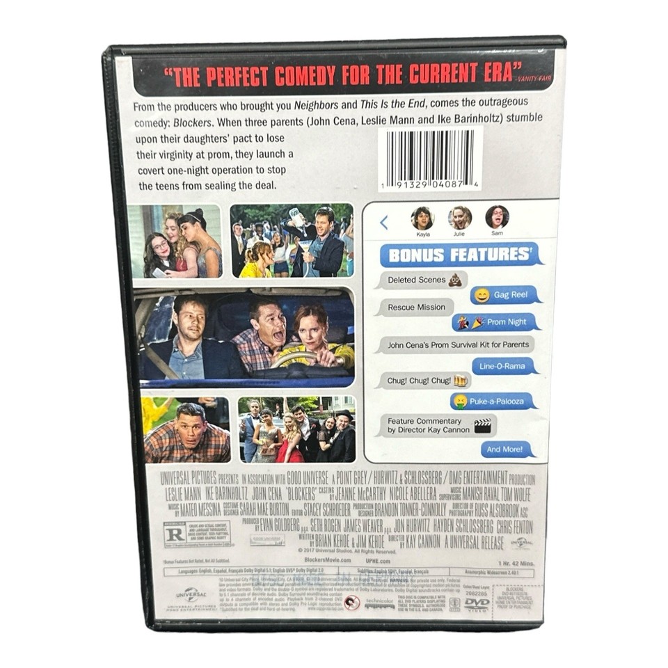Blockers (DVD, 2018, Widescreen) John Cena Leslie Mann Ike Barinholtz ...