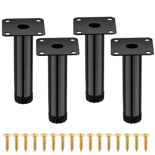 4PCS 4 Inch Adjustable Black Metal Furniture Legs Modern Couch/Table ...