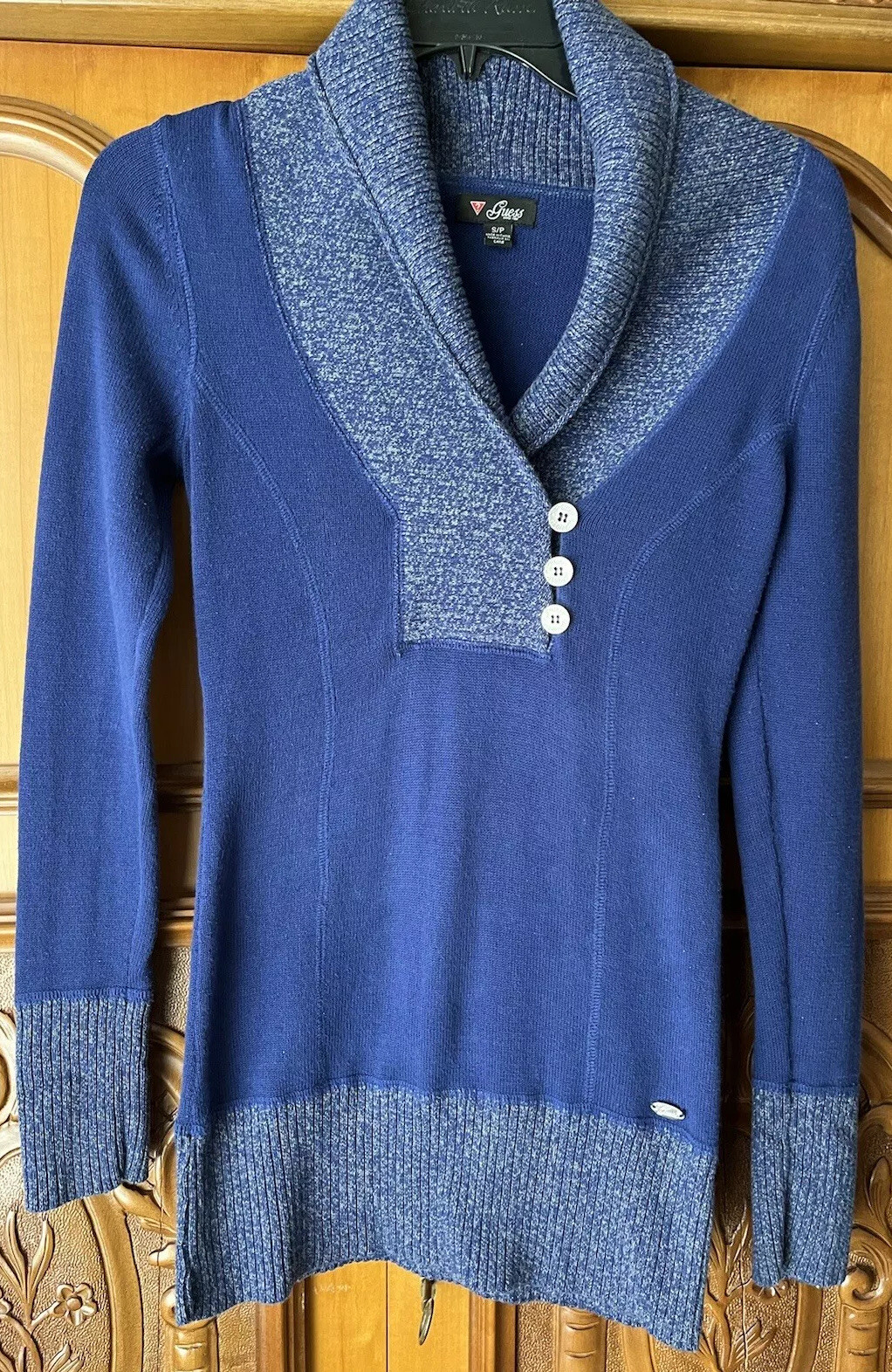 Guess Royal Blue Shawl Collar Sweater Size Small Pullover | eBay