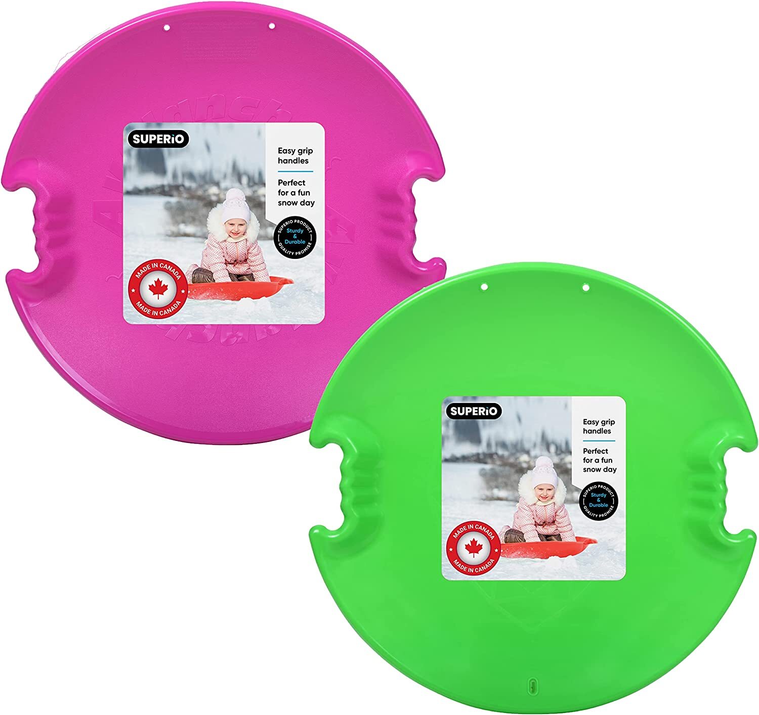 Round Saucer Sleds 2 Pack, 26" w/ Hand Grip, Fuchsia and Green ...