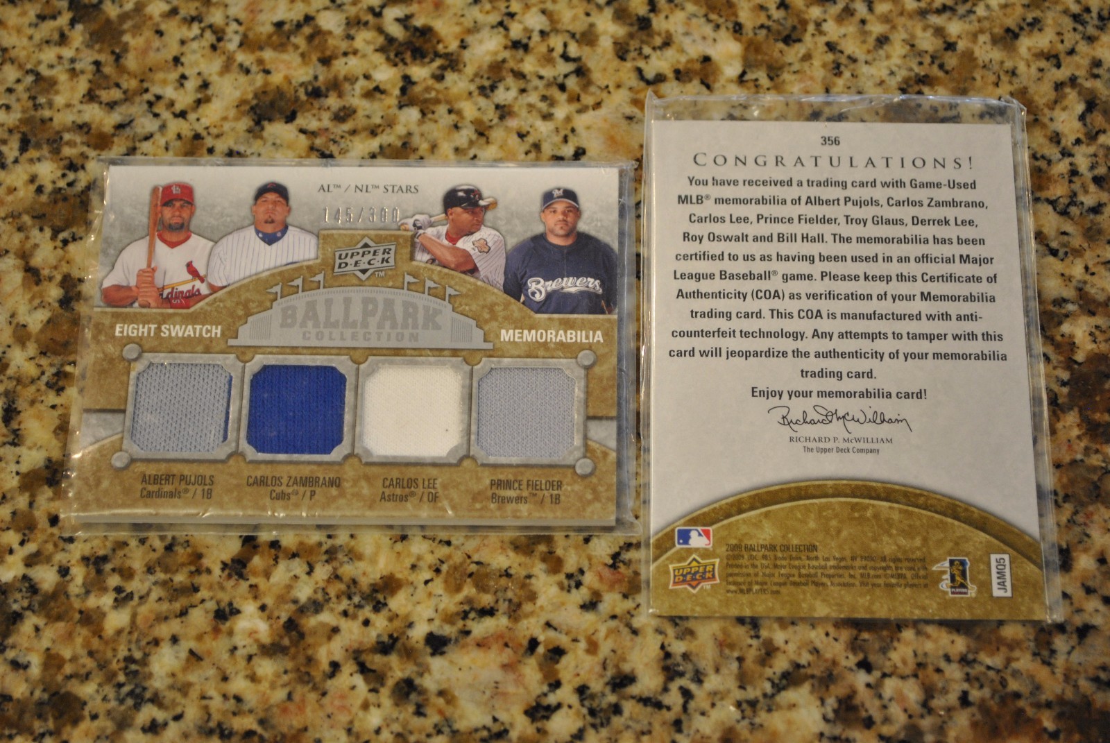 2009 UD Ballpark Coll. Eight Swatch AL/NL Stars Pujols/Zambrano/Fielder ...
