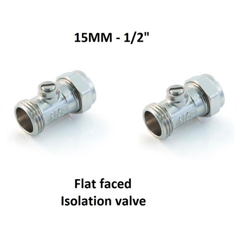 15mm X 1/2" Male Flat Face Isolation Valve To Fit Flexi Tap Connectors ...