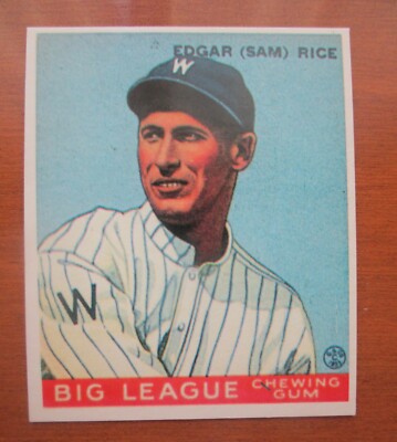 1933 GOUDEY BASEBALL REPRINTS EDGAR (SAM) RICE # 134 WASHINGTON ...