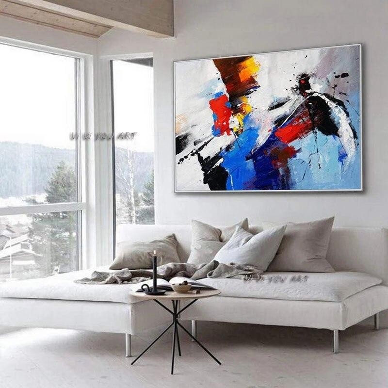 Oil Painting Hand Painted Modern Art Work Red Blue White Abstract ...