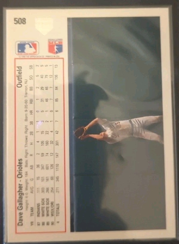 Dave Gallagher "Baltimore Orioles". 1991 Upper Deck Baseball Card #508 ...