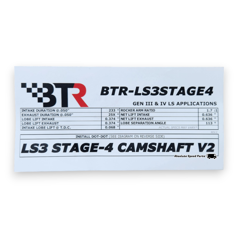 Brian Tooley Racing BTR LS3 Stage 4 V2 Cam Camshaft for 6.2L Camaro ...