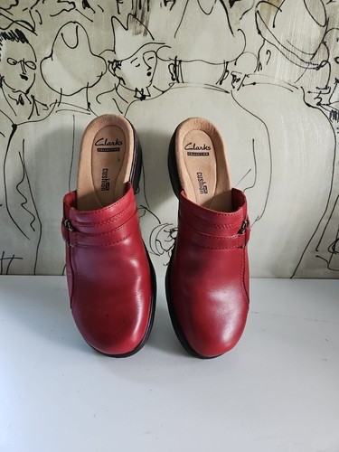 Clarks Collection Soft Cushion Red Leather Croc Style Slide-on Sandal ...