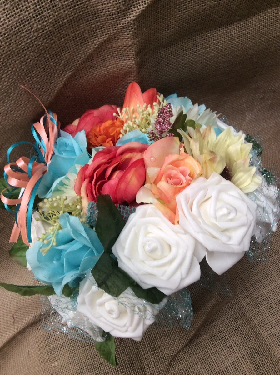 Teal And Coral Wedding Bouquet