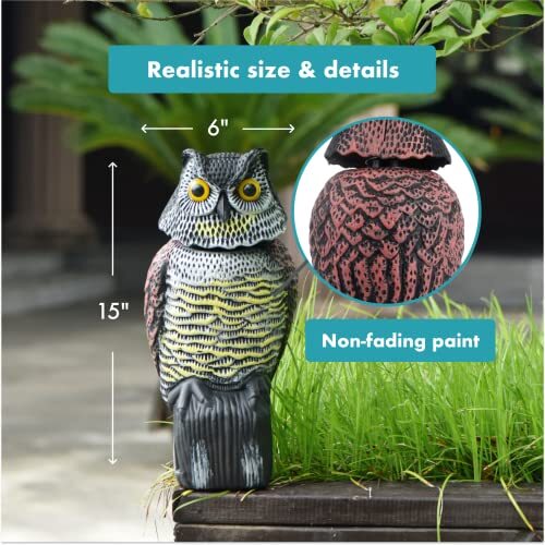 Rotating Head Owl Decoy - Large Fake Owl to Keep Birds Away - Original ...