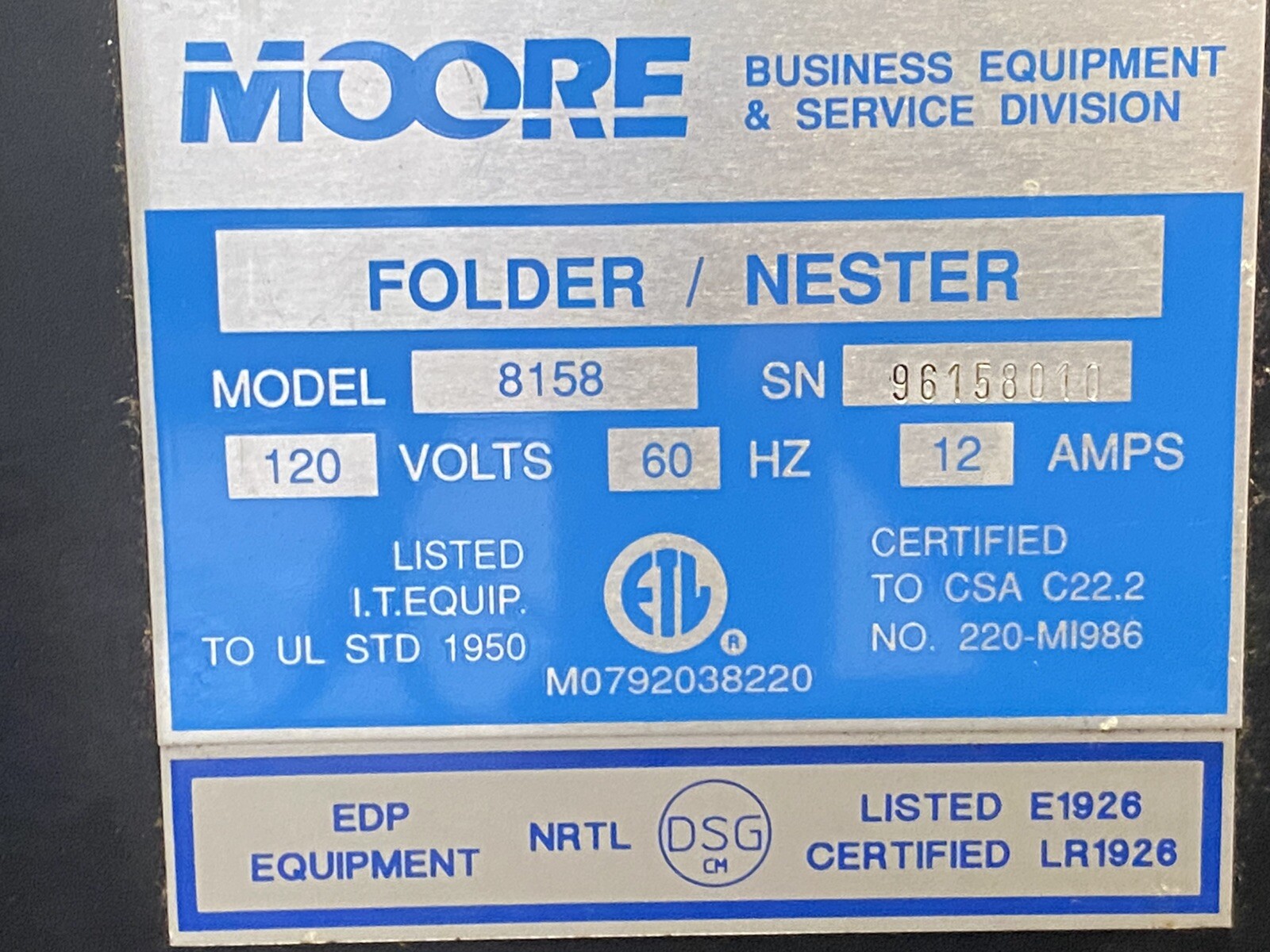 Moore 8158 Paper Folding Machine Industrial Paper Folder Nester moore-8158-paper-folding-machine-industrial-paper-folder-nester