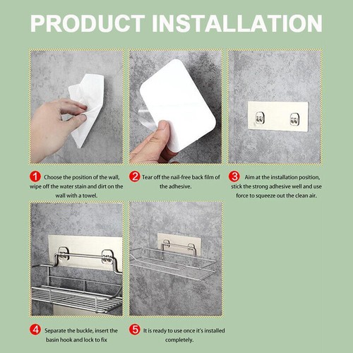 Stainless Steel Non Rust Bathroom Shower Storage Shelf Suction Basket ...