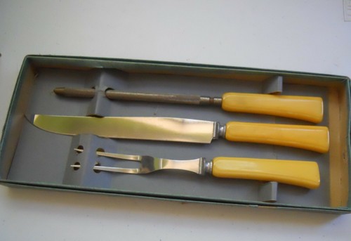 VTG Solingen -Gr Rostfrei Serving Set Amber Color Flatware Bakelite ...