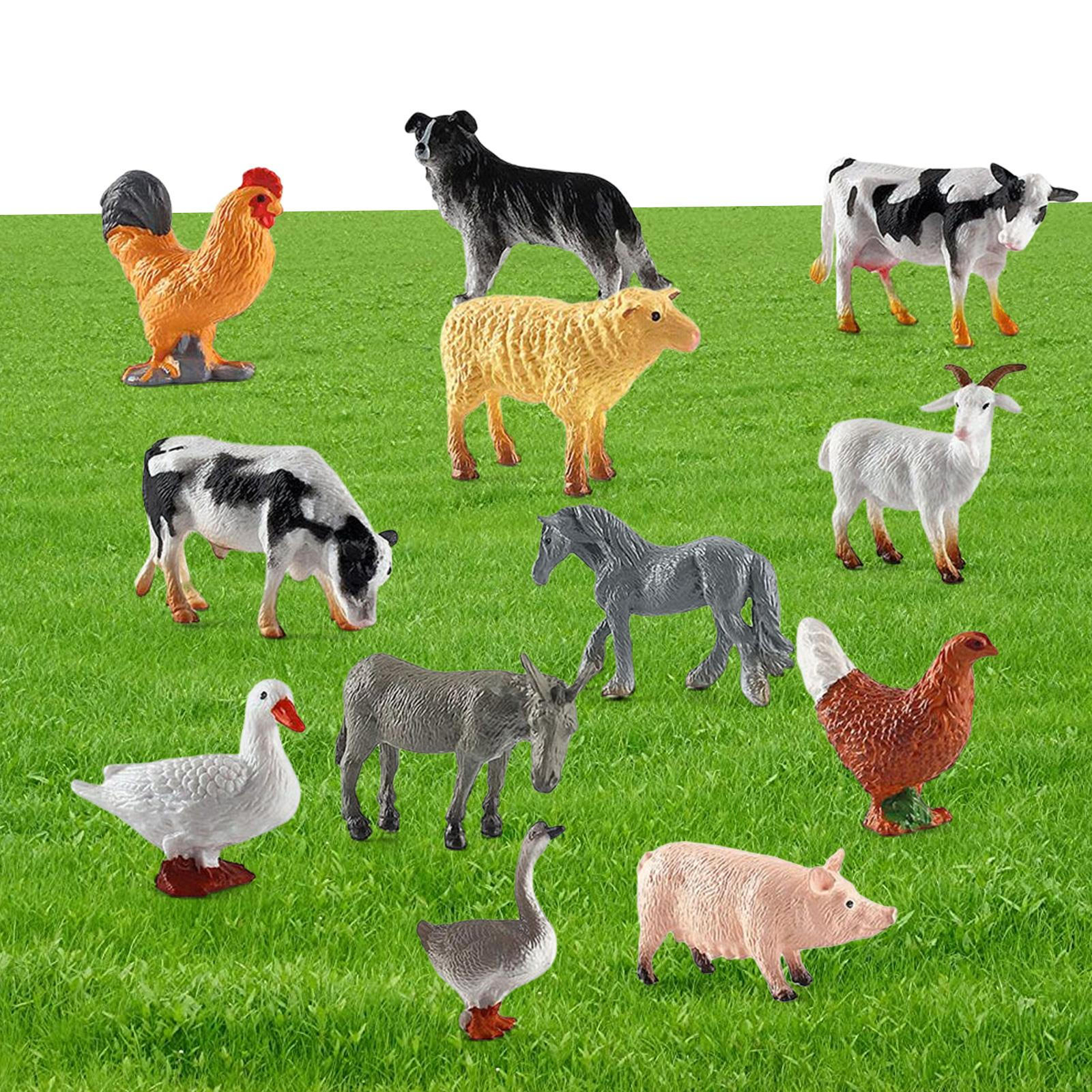 12X Farm Animals Model Mini Farm Poultry Figure Kids Toys Cows Model ...