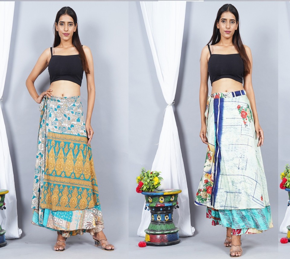 Vintage Sari Magic Wrap Skirts Multi color Bohemian Hippie Skirt Mini ...