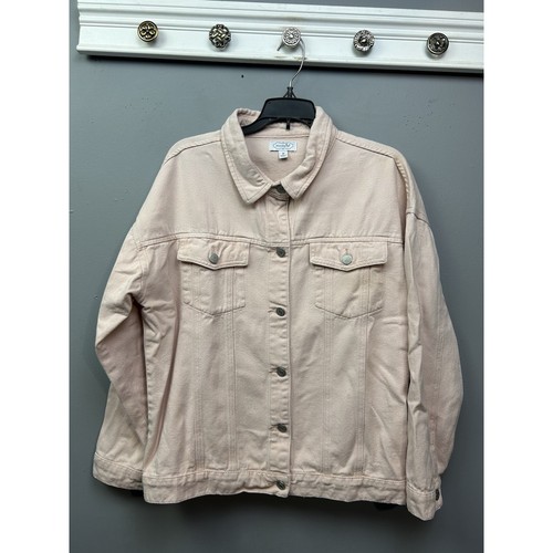 Mud Pie Shaw blush pink denim jacket Womens Medium oversized boyfriend ...