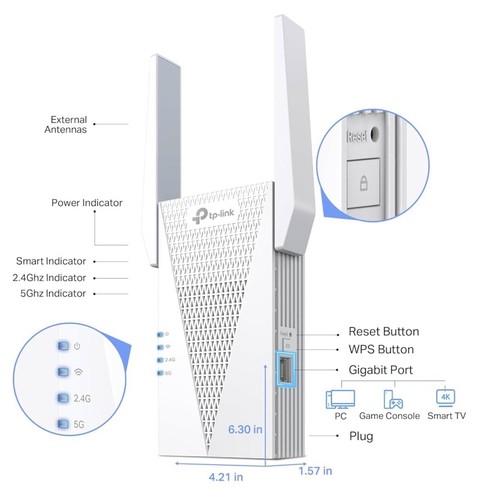 TP-Link AX1800 RE615X WiFi 6 Range Extender Dual Band Wireless Repeater ...