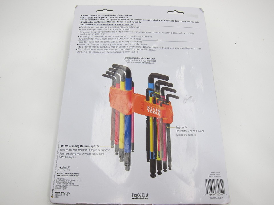 Klein Tools BLS18 Hex Key Wrench Set Color Coded SAE and Metric Heat ...