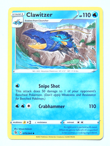 Clawitzer 075/264 (NM, Pokemon Card, Fusion Strike, 2021, Water ...