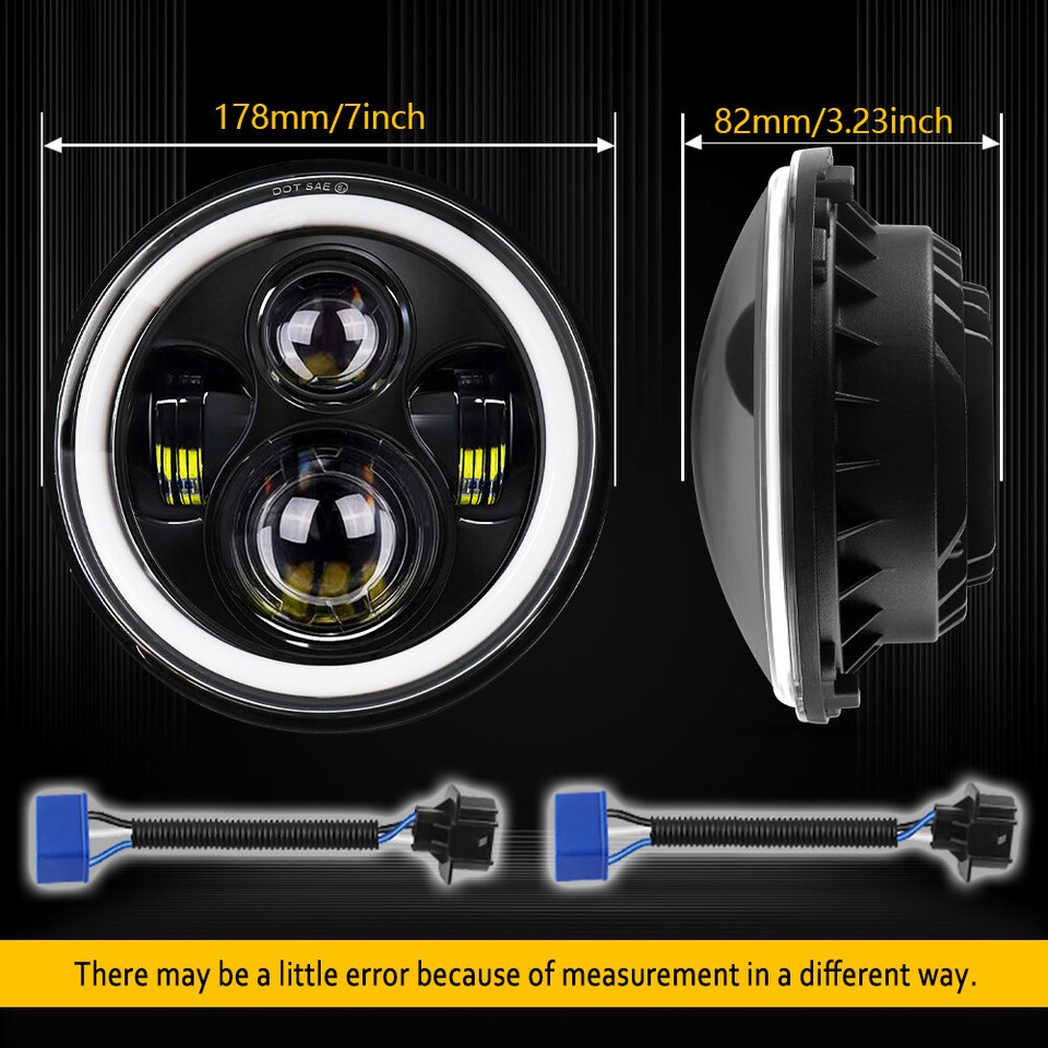 Pair 7" Round Led Headlights Hi/Lo Beam Blue Halo DRL For Chevy Truck ...