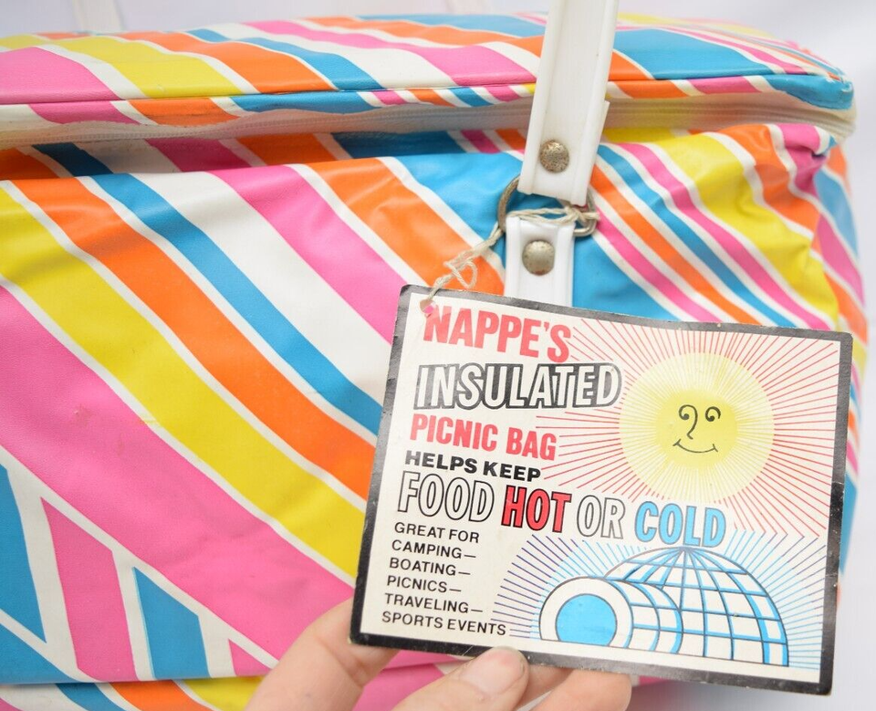 RARE Vtg NAPPE Multicolor Stripe Insulated Picnic Bag HCL 17.5x8.5x11 ...