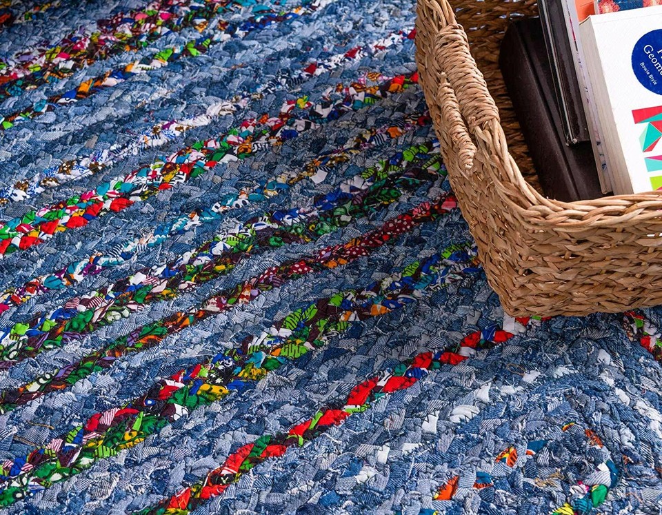 Denim Rug Natural Indian braided Bohemian Rag Rug, home decor Carpet ...