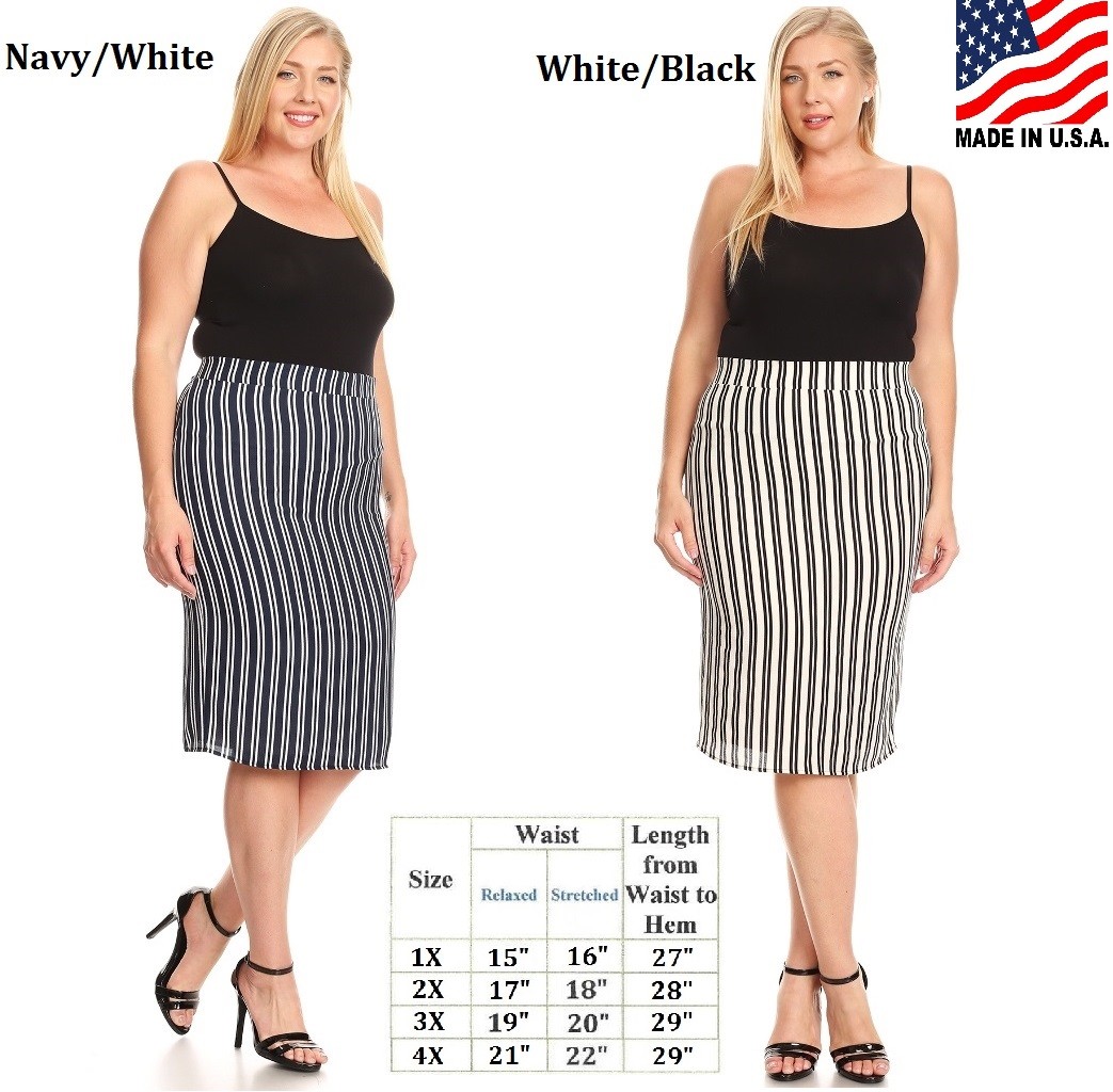 Plus Size Pencil Skirt Striped Print A Line Form Fitting Kinit t XL 2XL ...