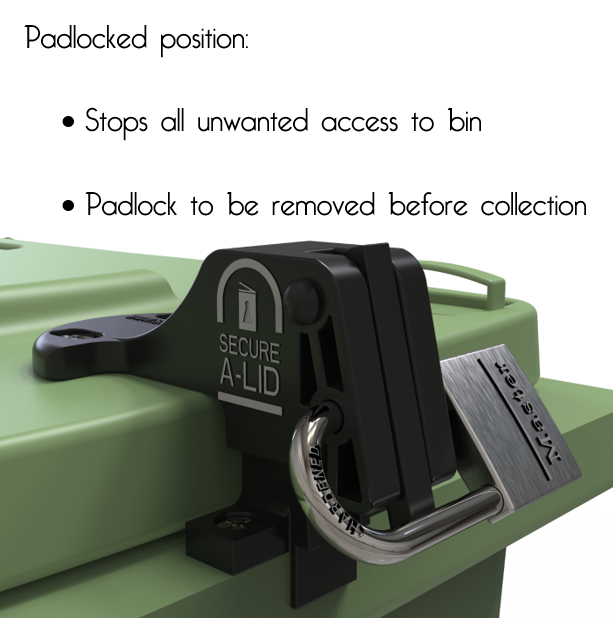 Wheelie bin lock, wheelie bin, wheelie bin lid lock, gravity lock, bin ...