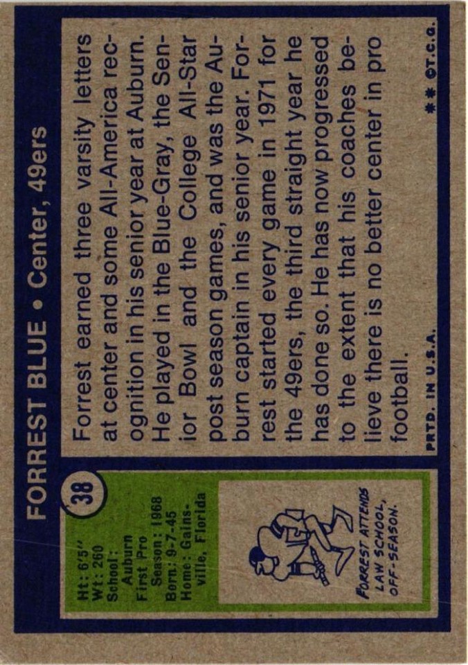 FORREST BLUE 1972 Topps FB #38 FREE SHIP 50% OFF B1001R3S12P7 | eBay