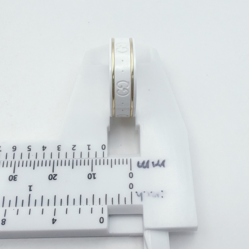 GUCCI Icon Ring White Ceramic 18K Yellow Gold Au750 US7 GG Logo Auth ...