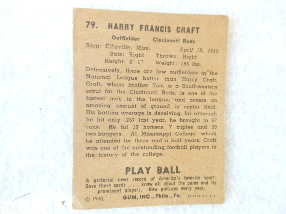 St of 2 1940 Baseball Cards-Harry Craft & Emil Leonard | eBay