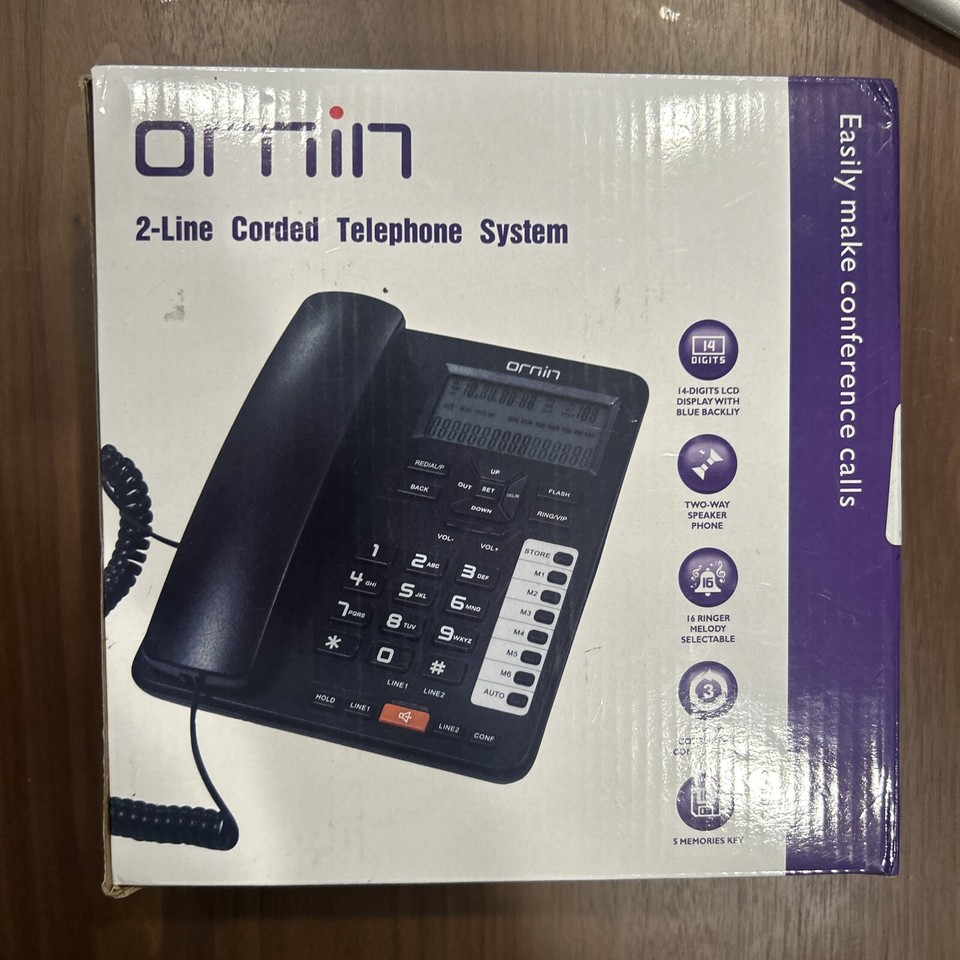 Ornin OR-6400 Black 2 Line Corded Telephone System For Small Business ...