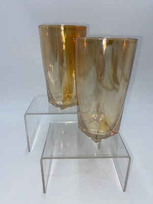 2 Vintage Amber Luster Depression Drinking Glass Tumbler Yellow / Gold ...