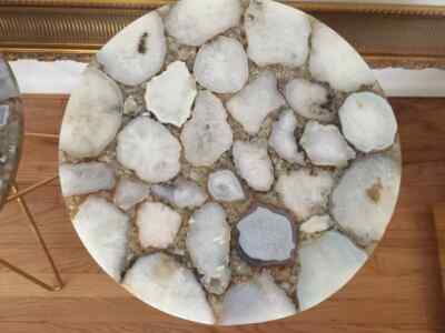 White Agate Stone Coffee Table Top, Agate Living Room Side Round Table ...