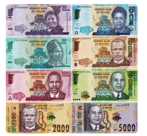 Set 8 Malawi 20 50 100 200 500 1000 2000 5000 Kwacha P 63-69 71 UNC NEW ...