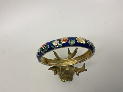 VTG Signed JIU LONG XING Cobalt Blue Cloisonné Enamel Hinged Bangle ...