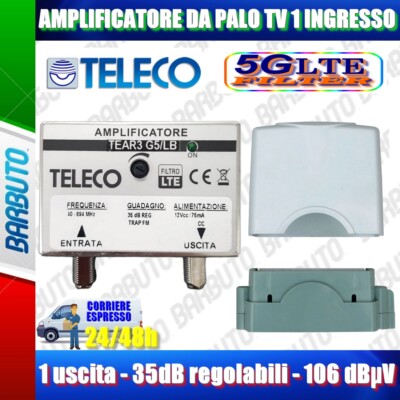 AMPLIFICATORE TV DA PALO 1 INGRESSO 1 USCITA 35dB REGOLABILI TELECO ...
