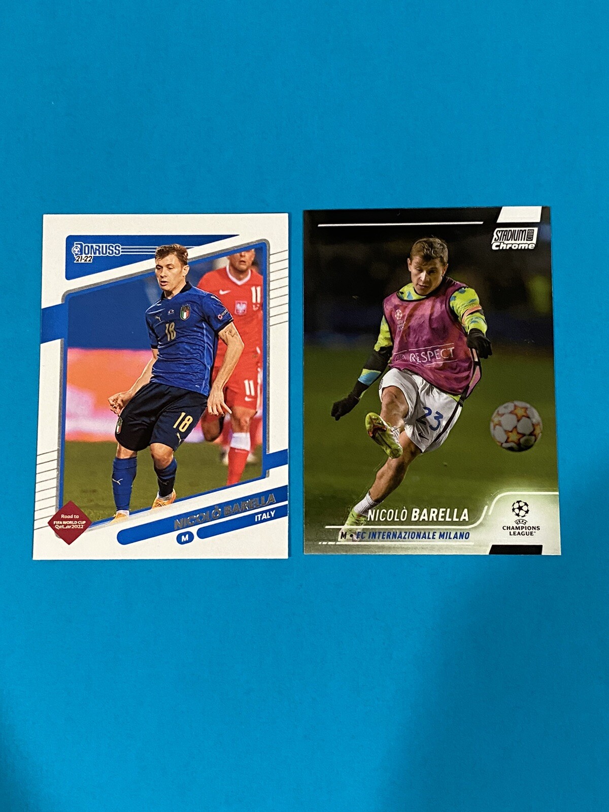 Nicolo Barella 2 card lot- 2022 Stadium Club Chrome #23 + Donruss #84 ...