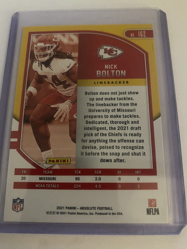 2021 Panini Absolute Nick Bolton Rookie Card RC KC Chiefs Card #162 | eBay