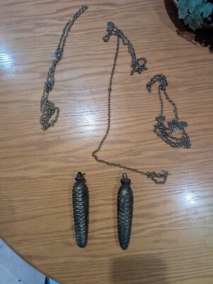 Vintage Cast Iron Pine Cone Design Cuckoo Clock Weight & 3 Brass Chains ...