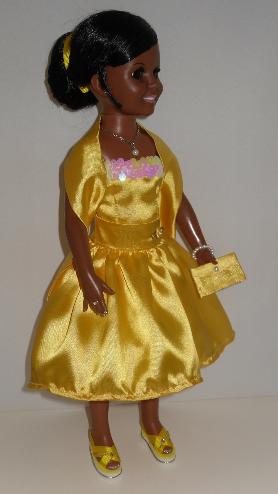 Ideal Crissy doll clothes DRESS YELLOW 7pc set w/Jewelry & shoes | eBay