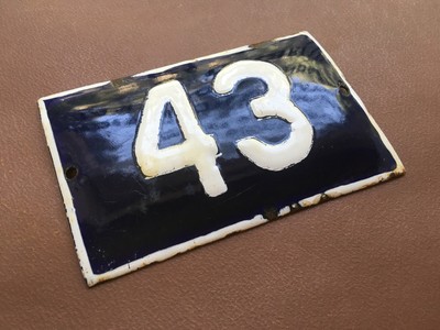 ANTIQUE VINTAGE ENAMEL SIGN HOUSE NUMBER 43 BLACK DOOR GATE STREET SIGN ...