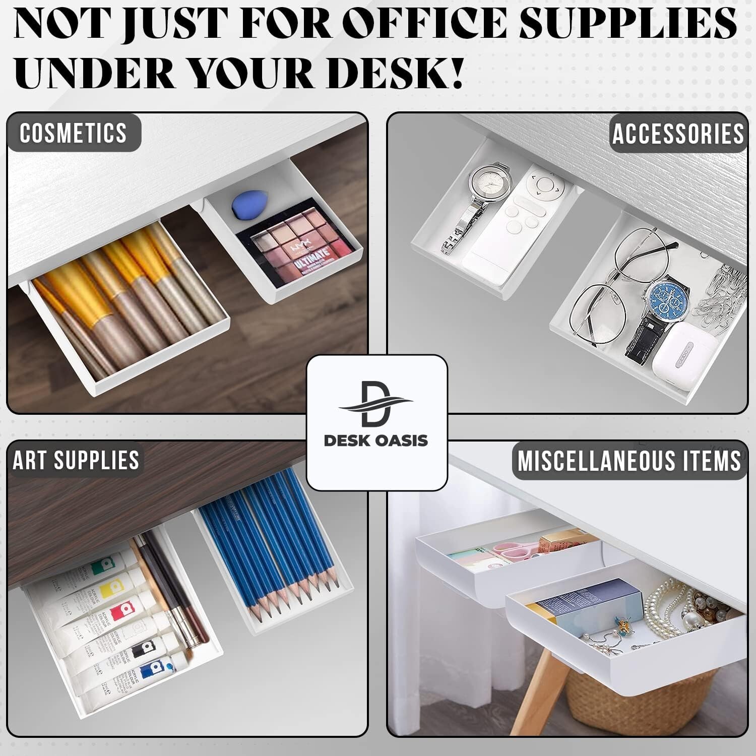 Desk Oasis 2 Pack Under Desk Storage, Plastic Desk Accessories, Slide Out Desk | eBay