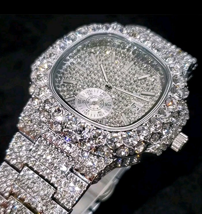VVS Full Ice Date Special Minute Hand Iced Out Diamond Simulated Watch ...
