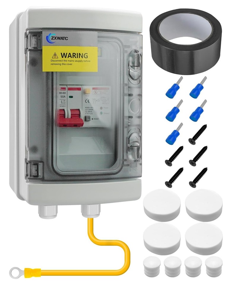 SPA Panel Disconnect GFCI Switch, 50A Circuit Breaker Box with Surge ...
