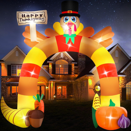 10 FT Thanksgiving Inflatable Turkey Decorations, LED Light up Turkey ...